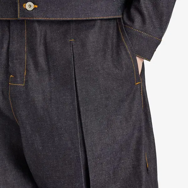 Sage Nation Denim Box Pleat Trousers - Raw Denim | Editorialist